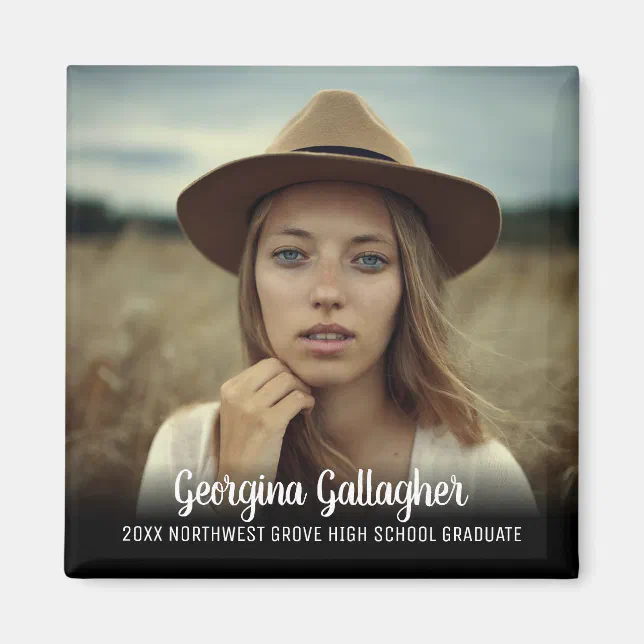 Graduation Modern Bold Photo | Grad Name Script Magnet | Zazzle