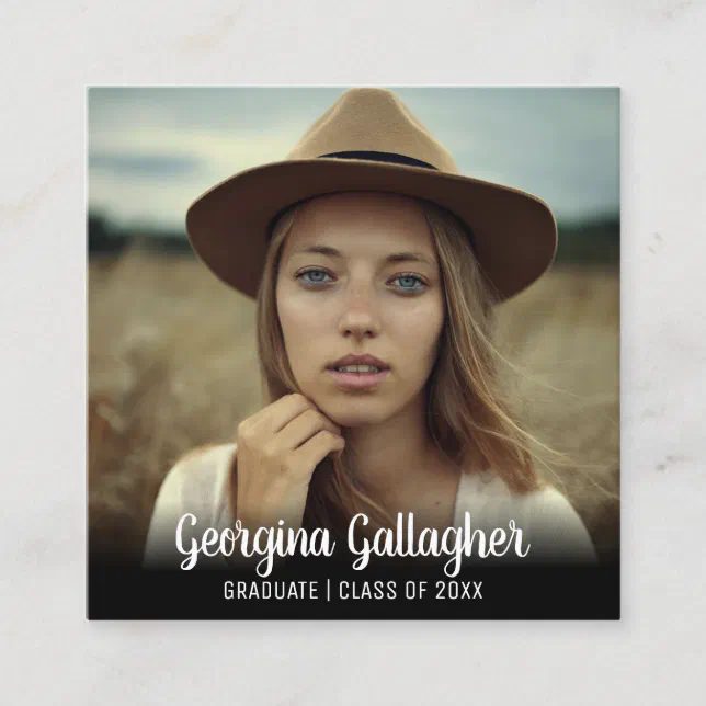 Graduation Modern Bold Photo | Grad Name Script Square Business Card ...