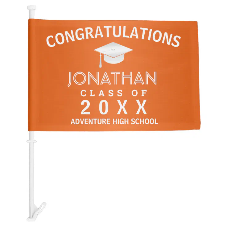 Graduation Modern Congratulations Orange Car Flag | Zazzle