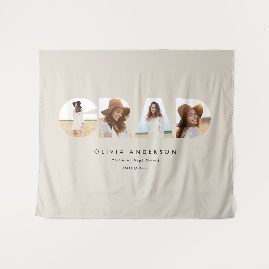 Graduation modern elegant typography multi photo tapestry | Zazzle