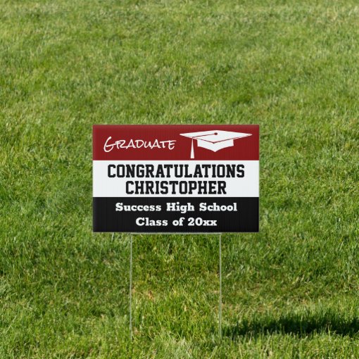 Graduation Modern Grad Cap Red Maroon Black Sign | Zazzle
