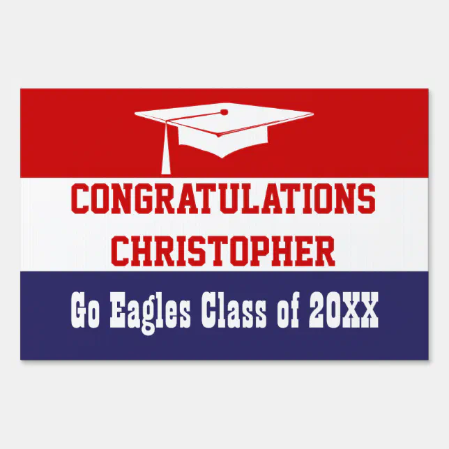 Graduation Modern Grad Cap Red, White Blue Simple Sign | Zazzle
