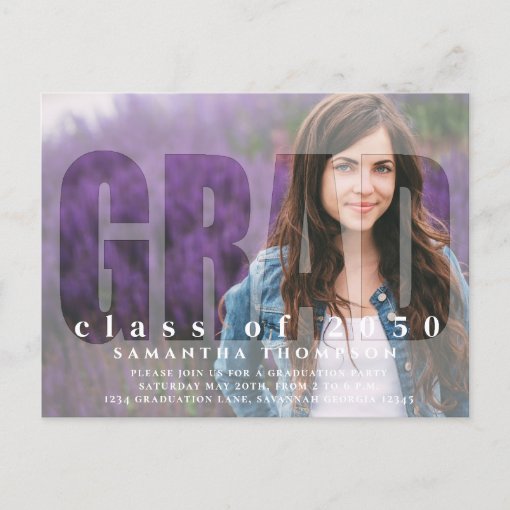 Graduation Modern Grad Typography 2 Photo QR Code Postcard | Zazzle
