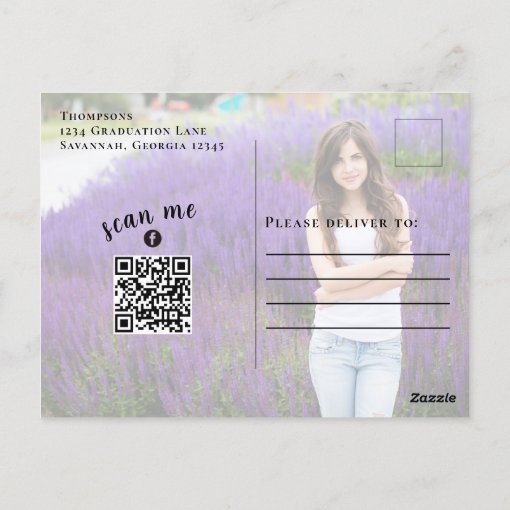 Graduation Modern Grad Typography 2 Photo QR Code Postcard | Zazzle