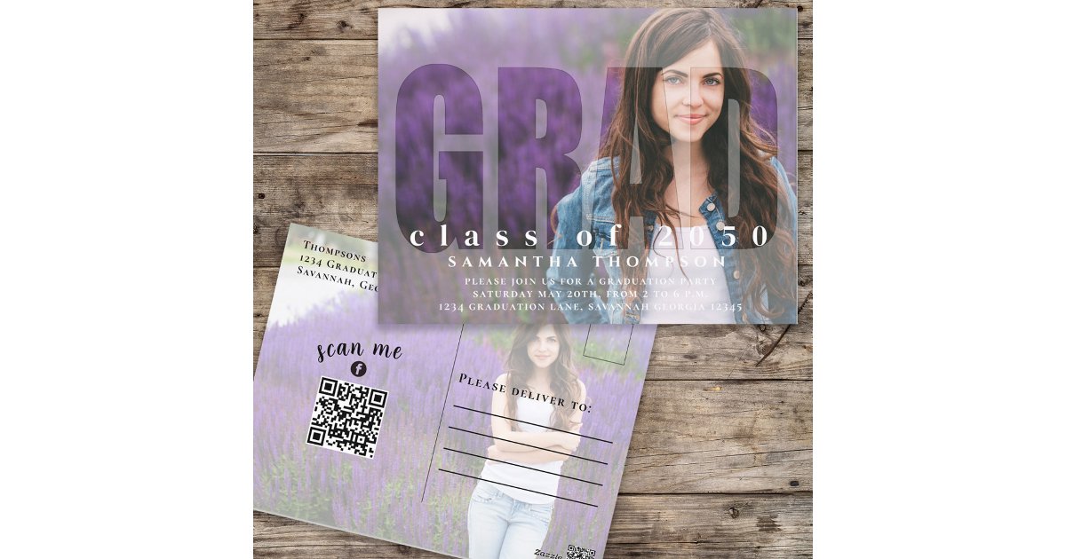 Graduation Modern Grad Typography 2 Photo QR Code Postcard | Zazzle
