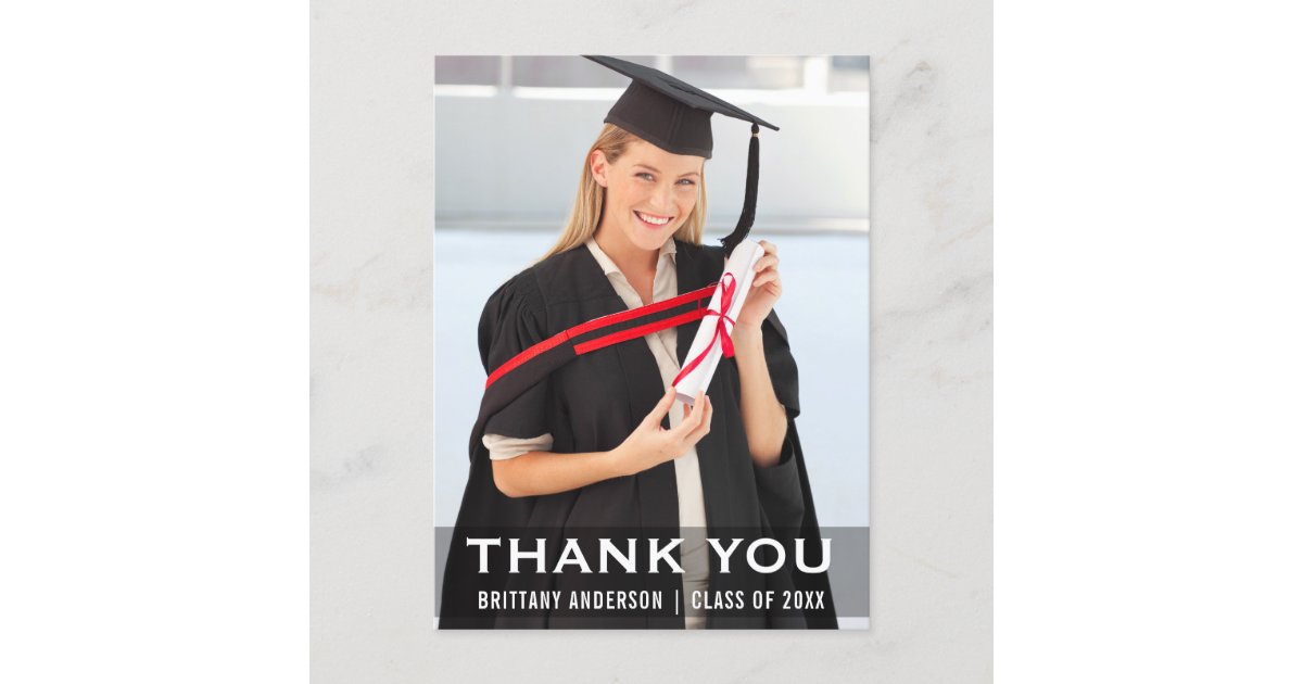 Graduation Modern Graduate Photo Thank You Postcard | Zazzle