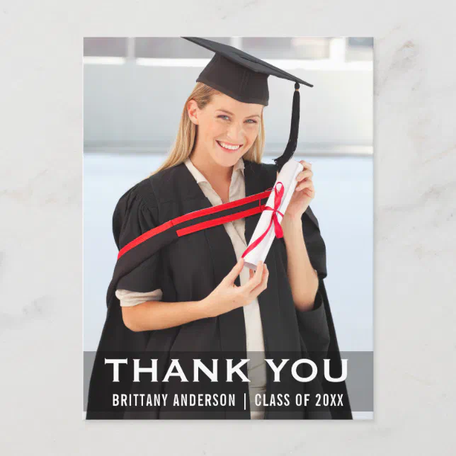 Graduation Modern Graduate Photo Thank You Postcard | Zazzle