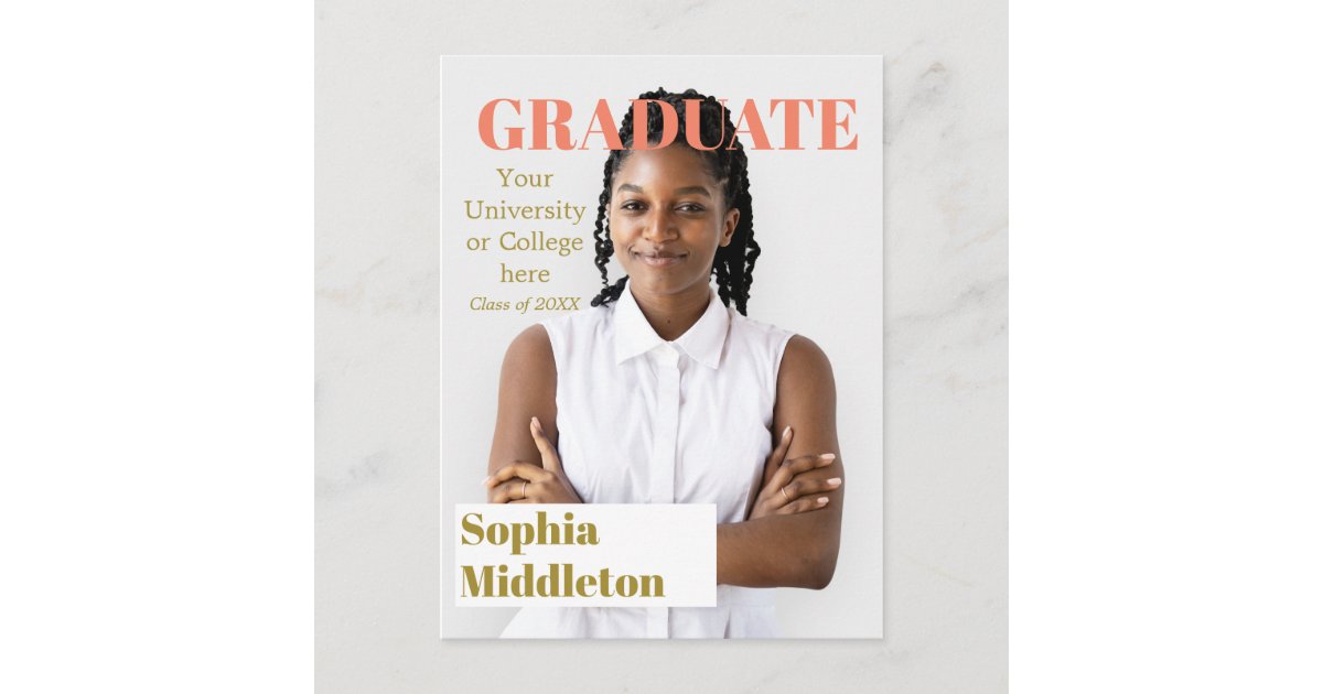 Graduation Modern Headline Graduate Photo Postca Postcard | Zazzle