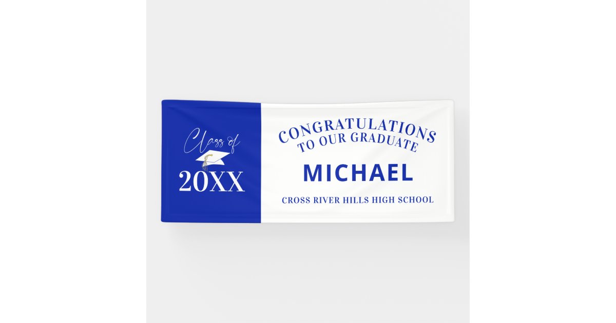 Graduation Modern Minimal CLASS OF Royal Blue Banner | Zazzle
