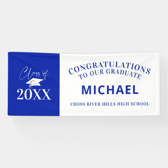 Graduation Modern Minimal CLASS OF Royal Blue Banner | Zazzle