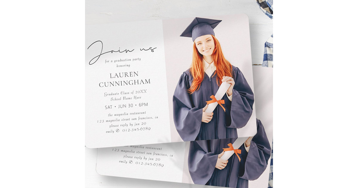 Graduation Modern Minimalist Chic Photo Grad Party Invitation | Zazzle