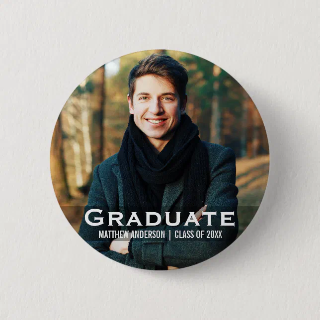 Graduation Modern Photo Button | Zazzle