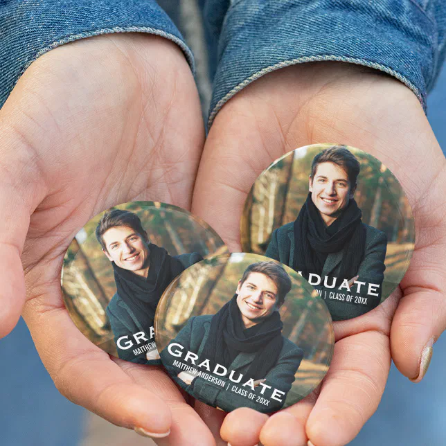 Graduation Modern Photo Button | Zazzle