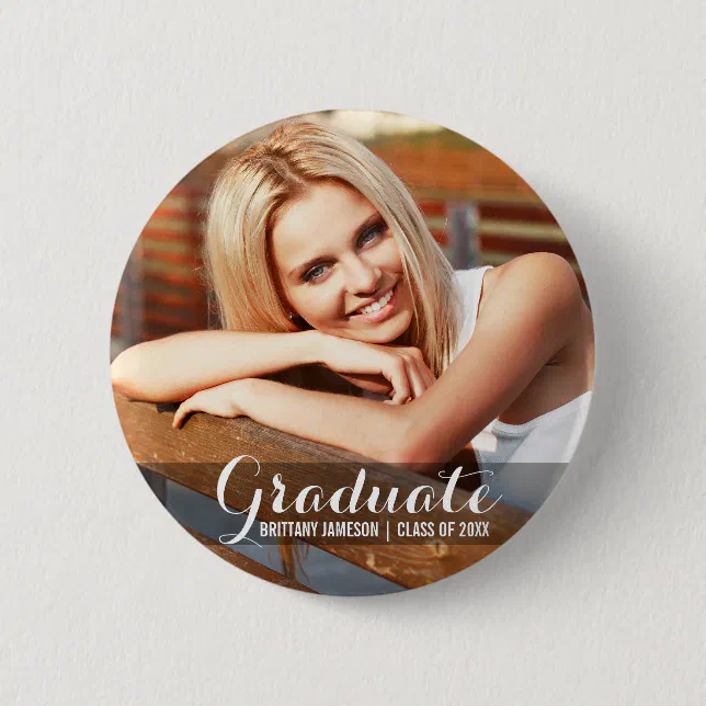 Graduation Modern Photo Button Rd Script | Zazzle