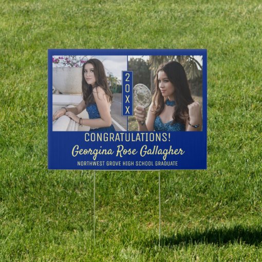 Graduation Modern Photo Collage Simple Easy Blue Sign | Zazzle
