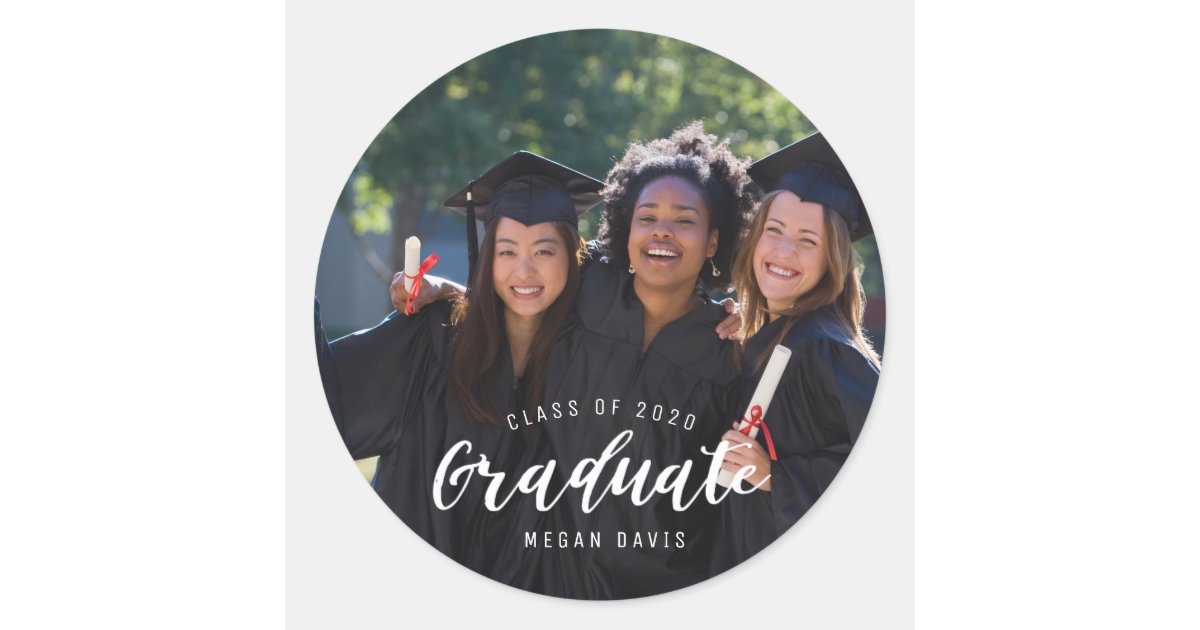 Graduation Modern Photo Name Classic Round Sticker | Zazzle
