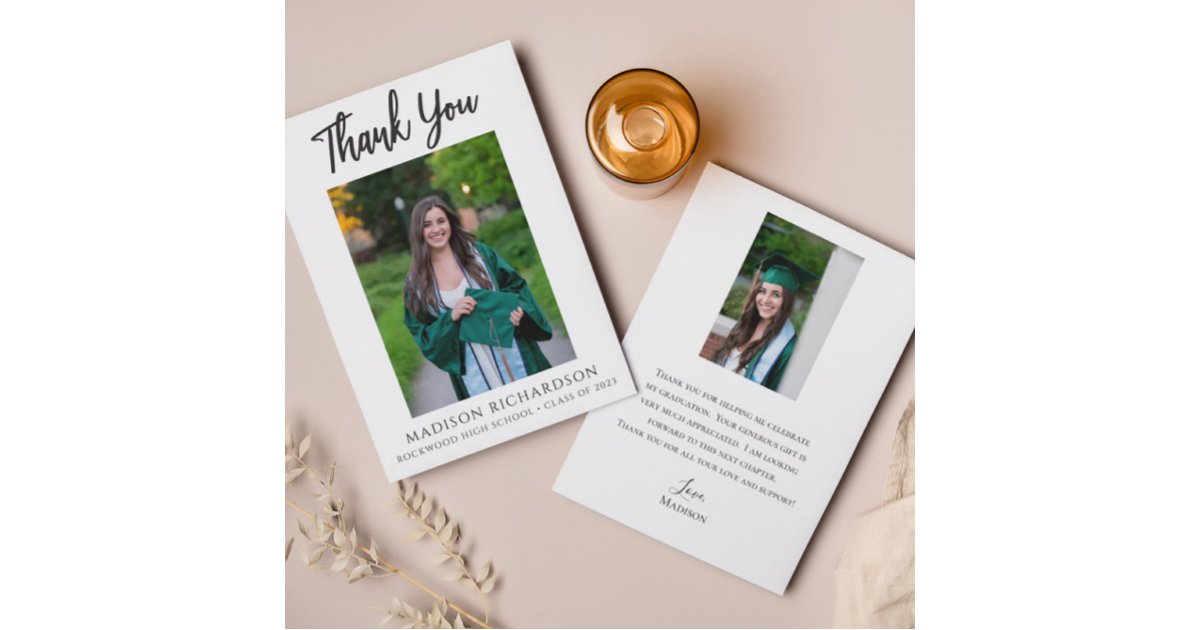 Graduation Modern Script 2 Photo Thank You Card | Zazzle