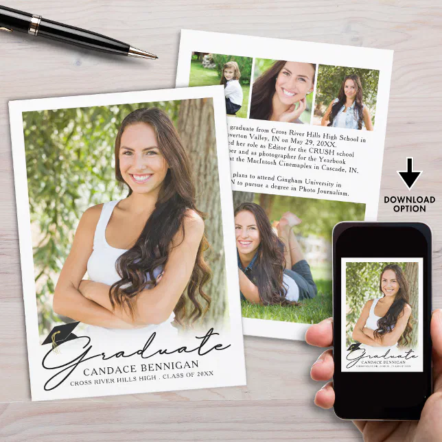 Graduation Modern Simple Script 5 Photo Announcement | Zazzle