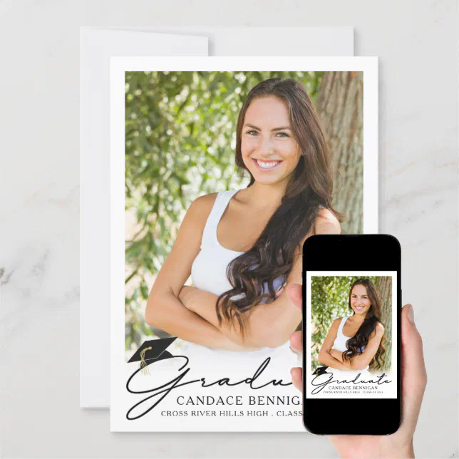 Graduation Modern Simple Script 5 Photo Announcement | Zazzle