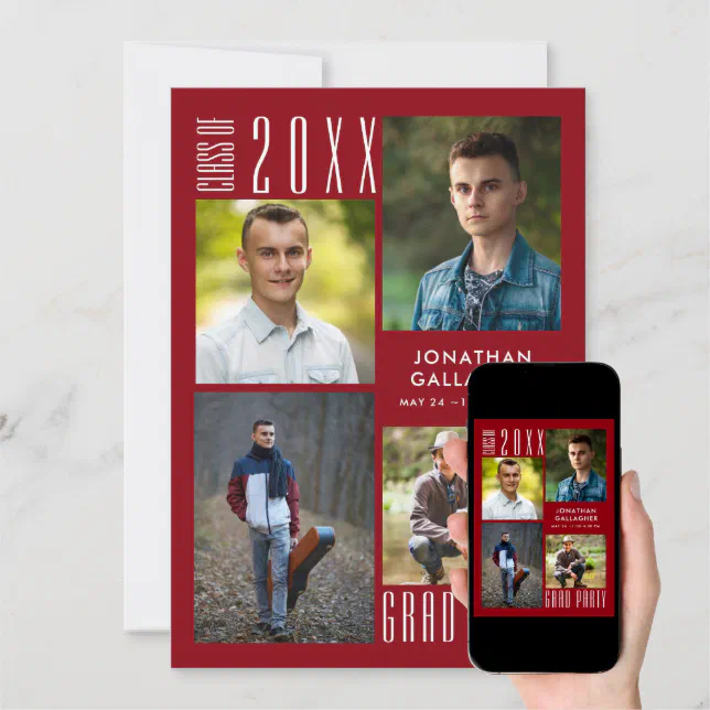 Graduation Modern Sleek CLASS OF 20XX Red Invitation | Zazzle