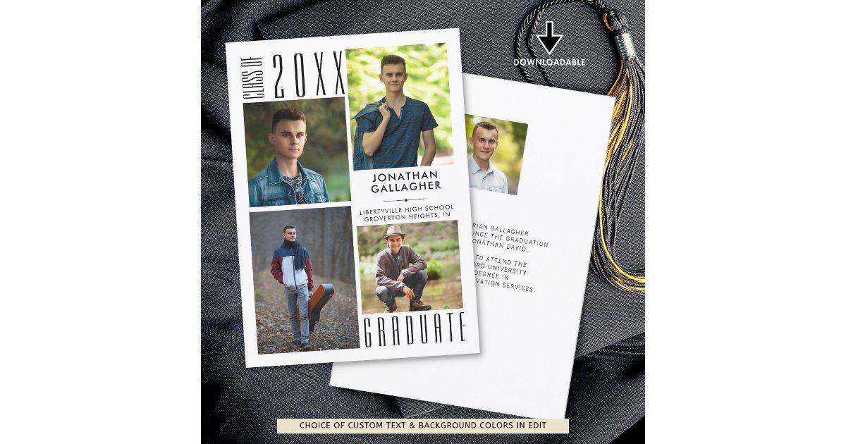 Graduation Modern Sleek Photo Collage Announcement | Zazzle