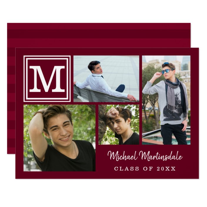 Graduation Monogram Photo Collage Burgundy Maroon Invitation | Zazzle.com