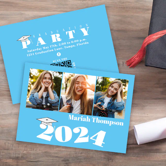 Graduation Multi Photo Blue Class Of 2023 QR Code Invitation | Zazzle