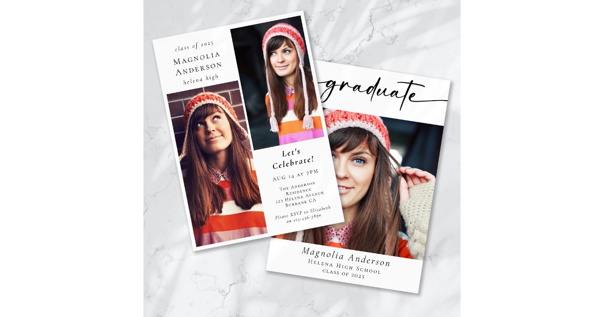 Graduation Multi Photo Calligraphy Graduate Invitation | Zazzle