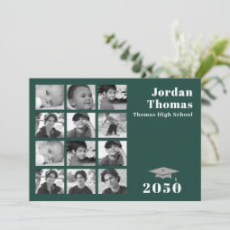 Graduation Multi Photo Collage Dark Green QR Code Invitation | Zazzle