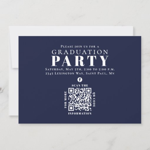 Graduation Multi Photo Collage Navy Blue QR Code Invitation | Zazzle