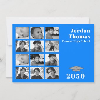 Graduation Multi Photo Collage Simple Blue QR Code Invitation | Zazzle