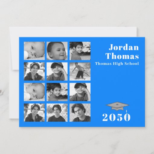 Graduation Multi Photo Collage Simple Blue QR Code Invitation | Zazzle