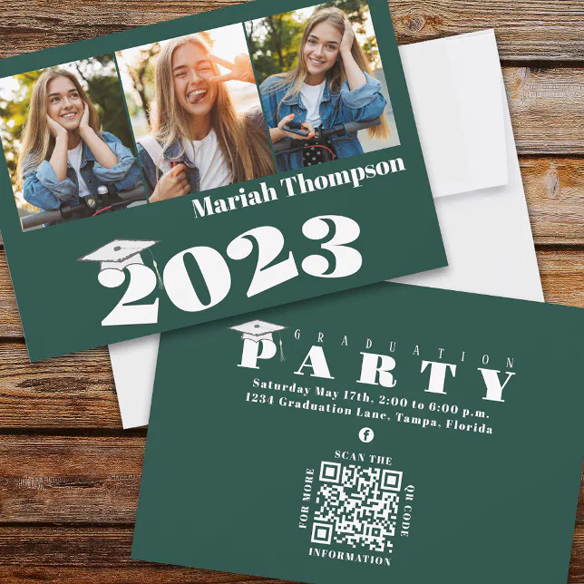 Graduation Multi Photo Green Class Of 2023 QR Code Invitation | Zazzle