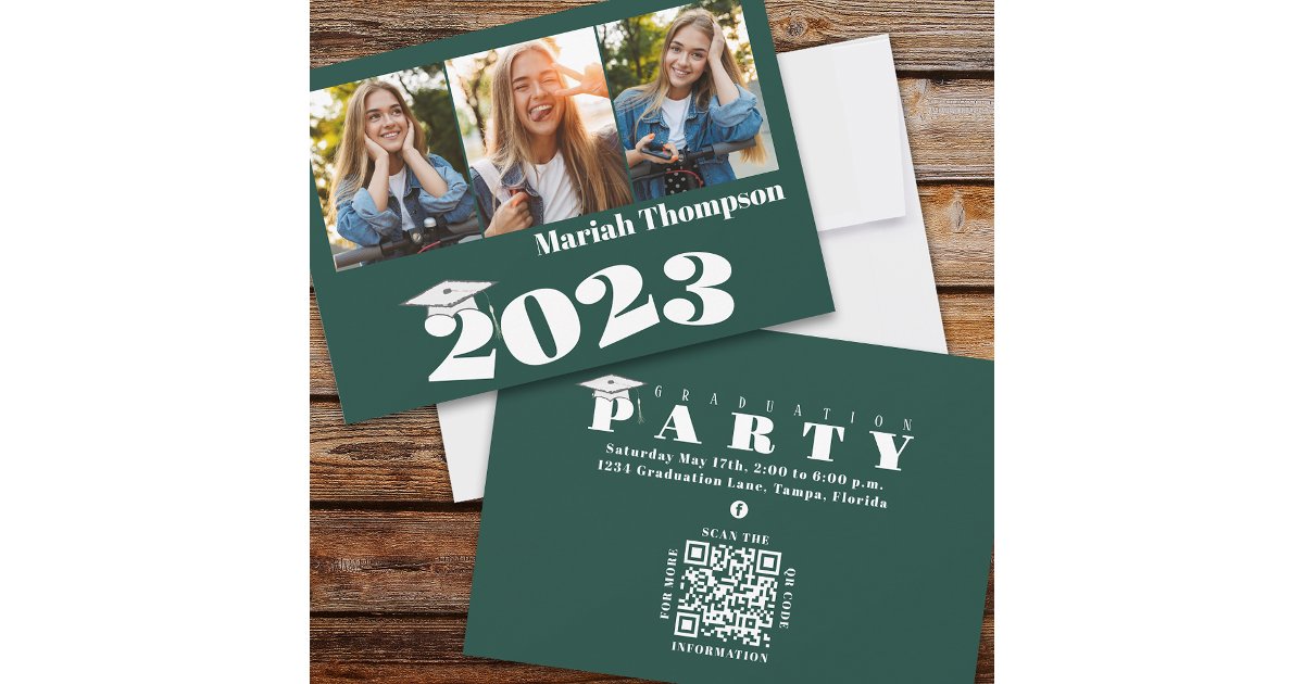 Graduation Multi Photo Green Class Of 2023 QR Code Invitation | Zazzle