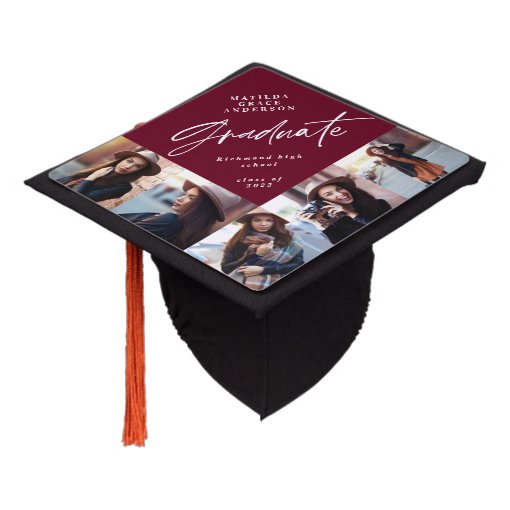 Graduation multi photo modern elegant burgundy graduation cap topper ...