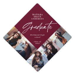 Graduation multi photo modern elegant burgundy graduation cap topper ...