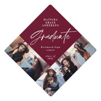 Graduation multi photo modern elegant burgundy graduation cap topper ...