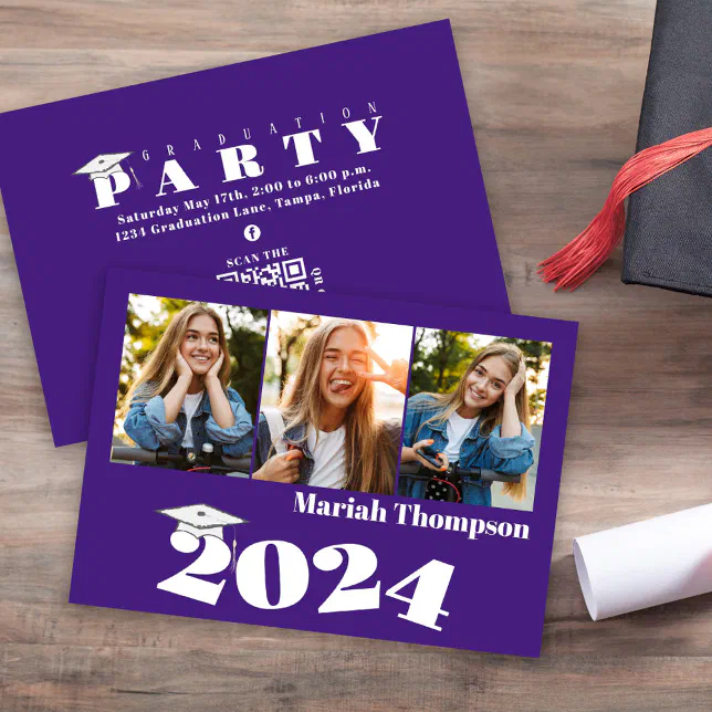 Graduation Multi Photo Purple Class 2023 QR Code Invitation | Zazzle