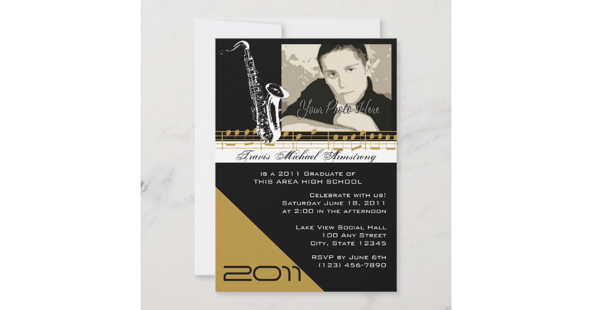 Graduation Music/ Saxophone Invitation | Zazzle