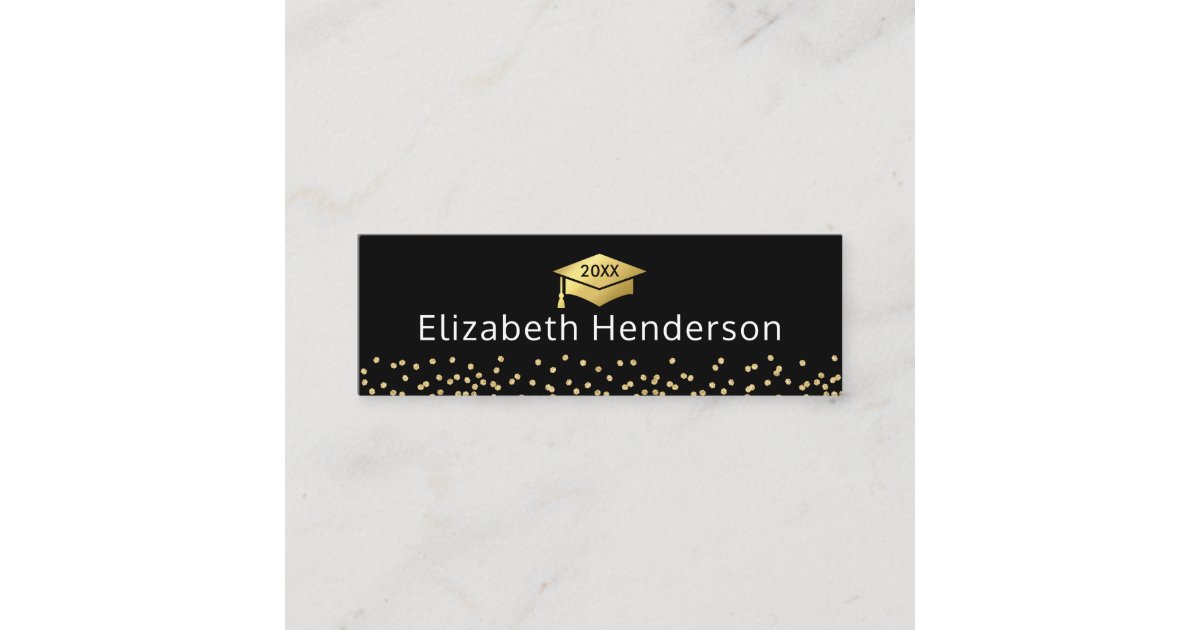 Graduation Name Card Black Gold Glitter | Zazzle