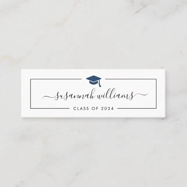 Graduation Name Card Modern Script Blue Cap | Zazzle