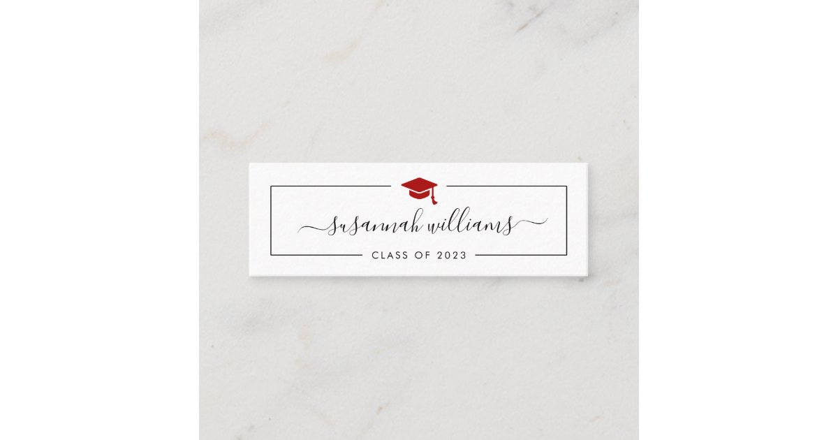 Graduation Name Card Modern Script Red Cap | Zazzle