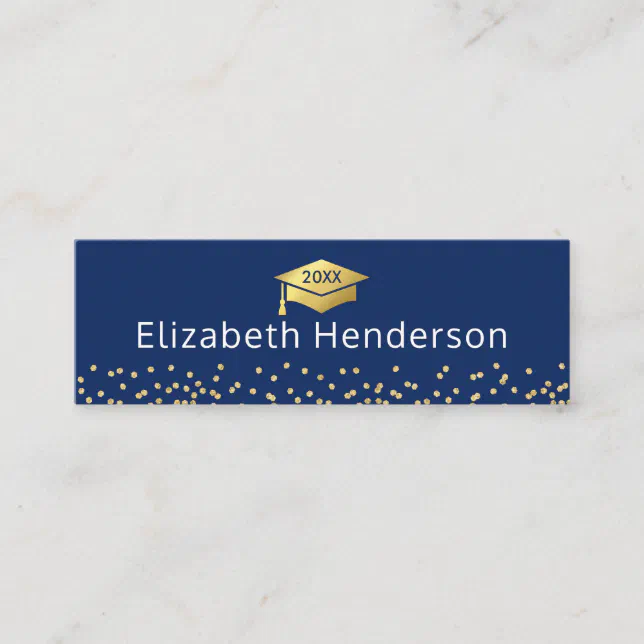 Graduation Name Card Navy Blue Gold Glitter | Zazzle