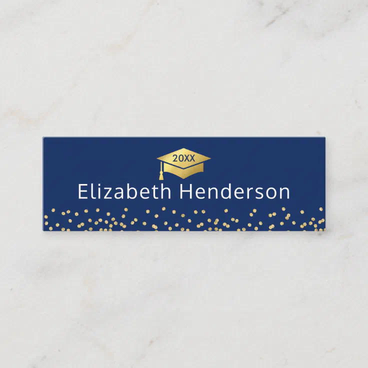 Graduation Name Card | Navy Blue Gold Glitter | Zazzle