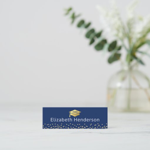 Graduation Name Card Navy Blue Gold Glitter | Zazzle