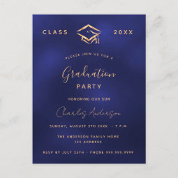 Graduation navy blue gold simple 2024 invitation postcard | Zazzle