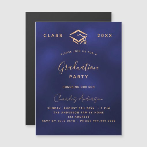 Graduation navy blue gold simple luxury 2023 magnetic invitation | Zazzle