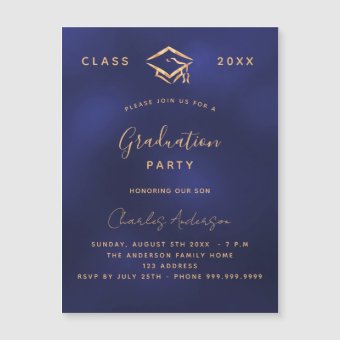 Graduation navy blue gold simple luxury 2023 magnetic invitation | Zazzle