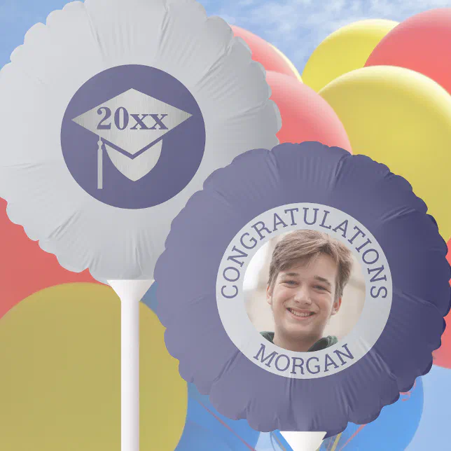 Graduation Navy Blue Silver Congratulations Photo Balloon | Zazzle
