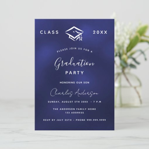 Graduation navy blue white simple 2023 invitation | Zazzle